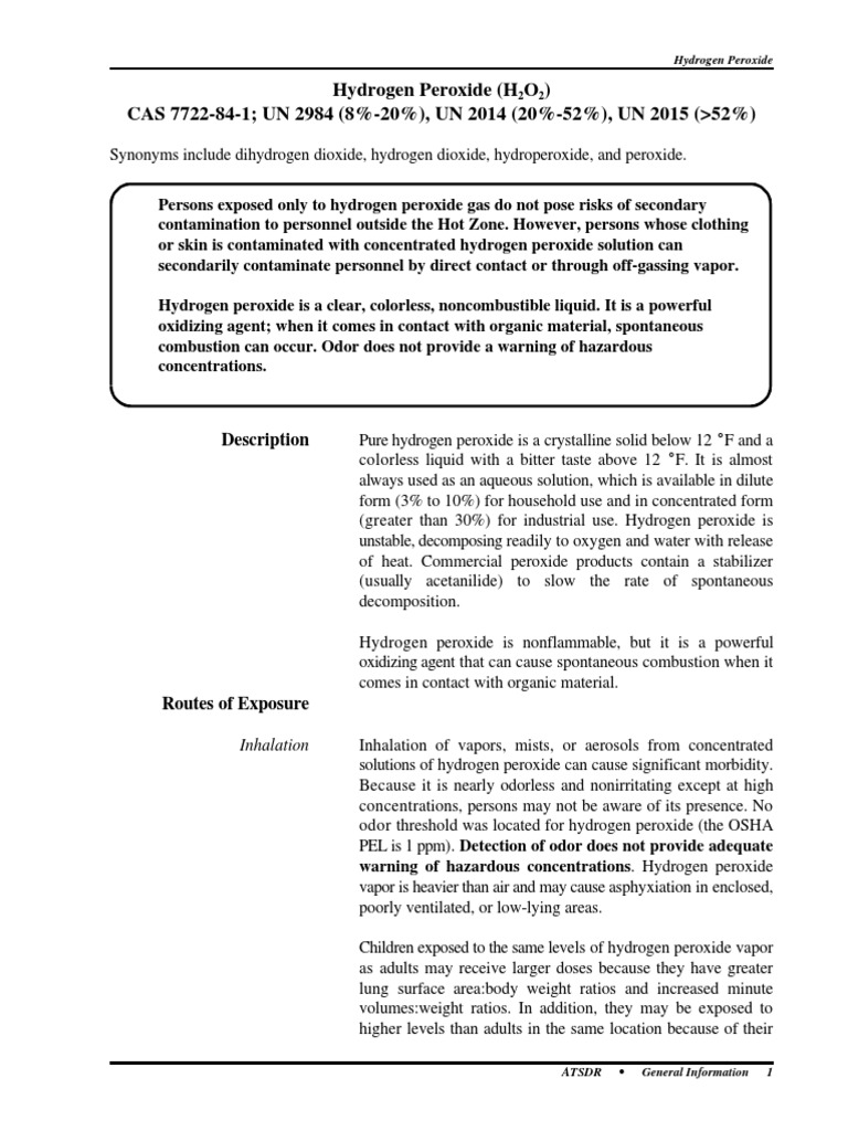 Hydrogen Peroxide (H O) CAS 7722-84-1 UN 2984 (8%-20%), UN 2014 (20%-52 ...
