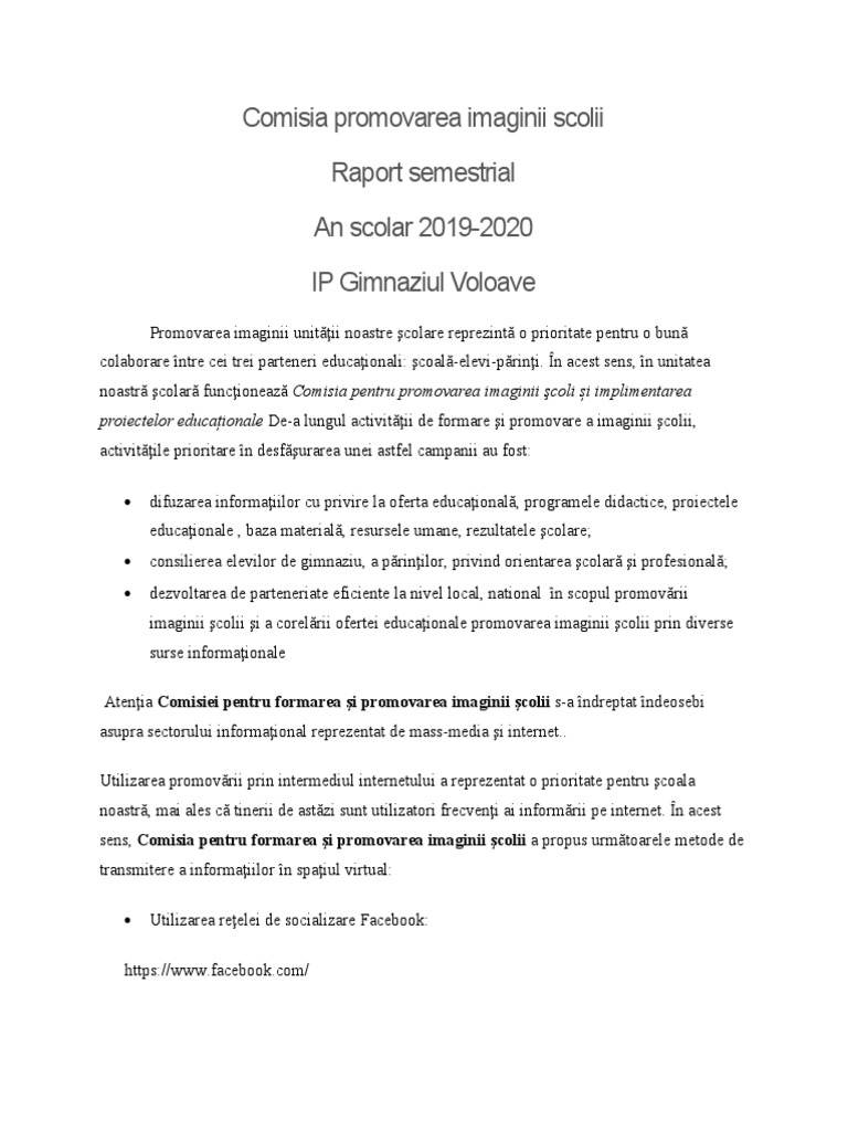 Comisia Promovarea Imaginii Scolii | PDF