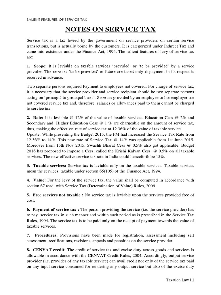 Service Tax Notes | PDF | Taxes | Payments