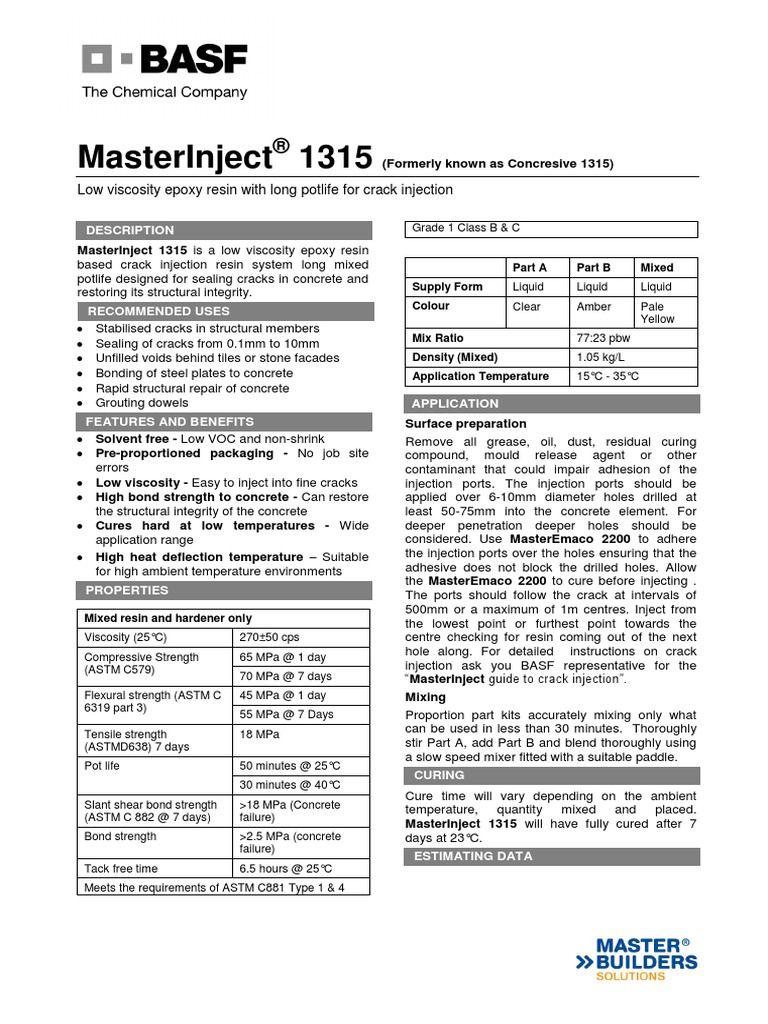Basf Masterinject 1315 v1 Tds PDF | PDF | Epoxy | Concrete