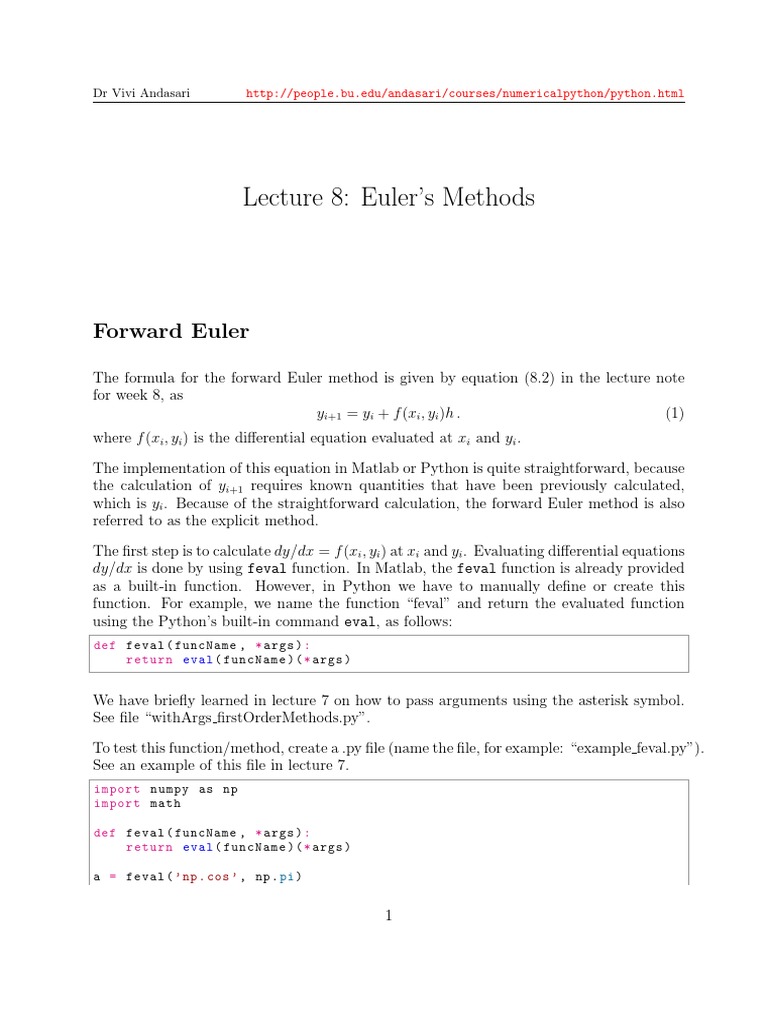 Euler Method Pdf Ordinary Differential Equation Function