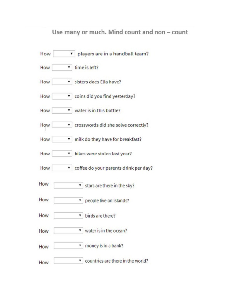 How Much - How Many Activity | PDF