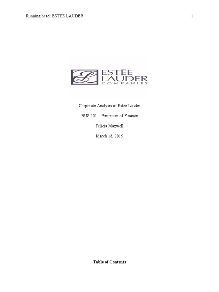 BUS 401-Corporate Analysis of Estee Lauder (WK 5 Final Paper) | PDF | Leverage (Finance) | Stocks