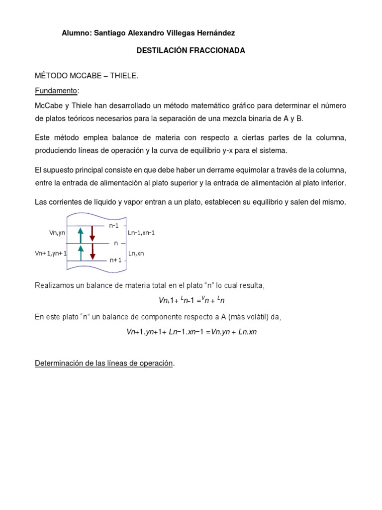 Metodo McCabe Thiele | PDF | Destilación | Procesos de separación