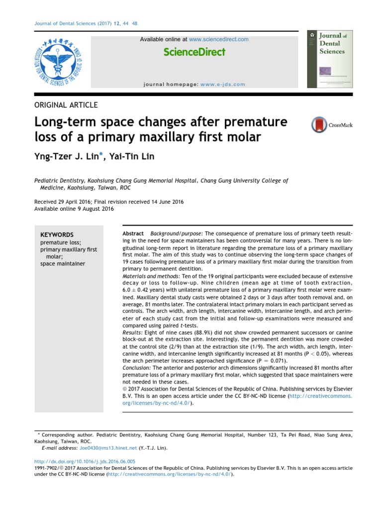 Long-Term Space Changes After Premature Loss of A Primary Maxillary ...