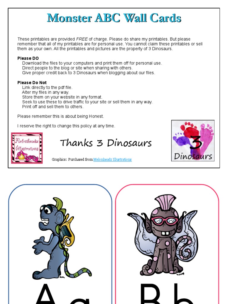 Free Monster ABC Wall Cards Printable | PDF