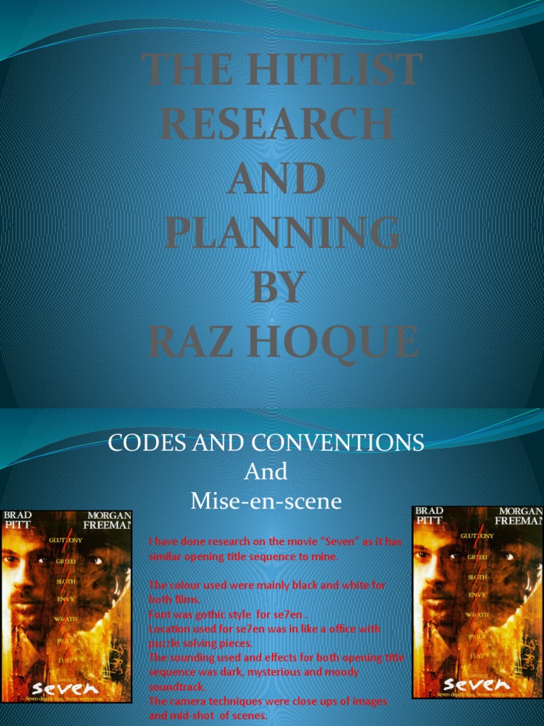 The Hitlist Research AND Planning BY Raz Hoque | PDF | Thriller (Genre)