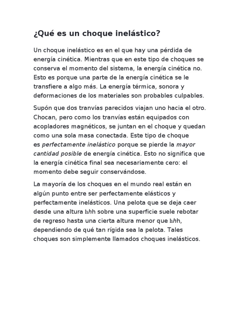 Qué Es Un Choque Inelástico | PDF | Ciencia y matemáticas