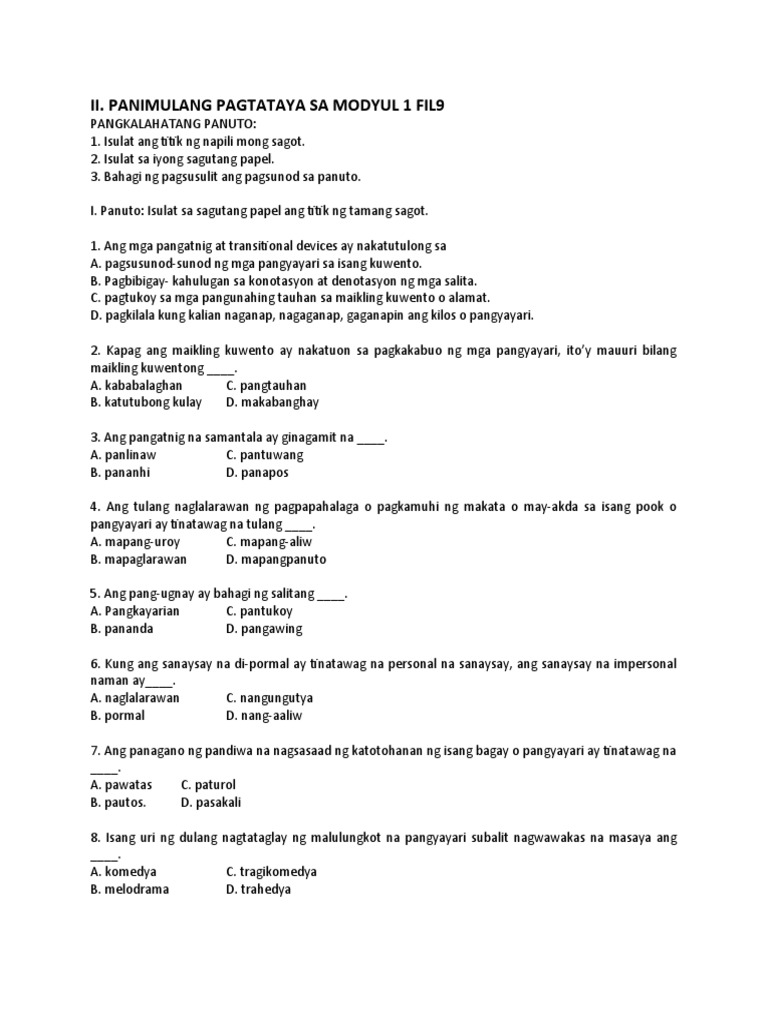 Activity Book Sa Filipino Modyul 9 Module 1 | PDF