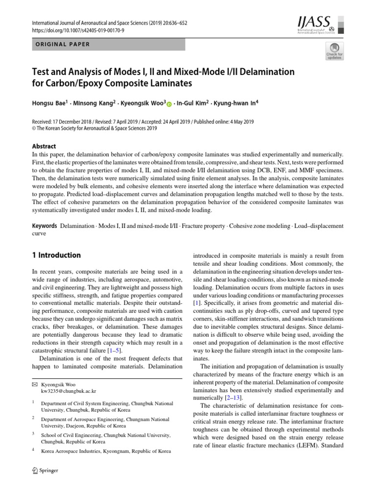 Test and Analysis of Modes I, II and Mixed-Mode I/II Delamination For ...