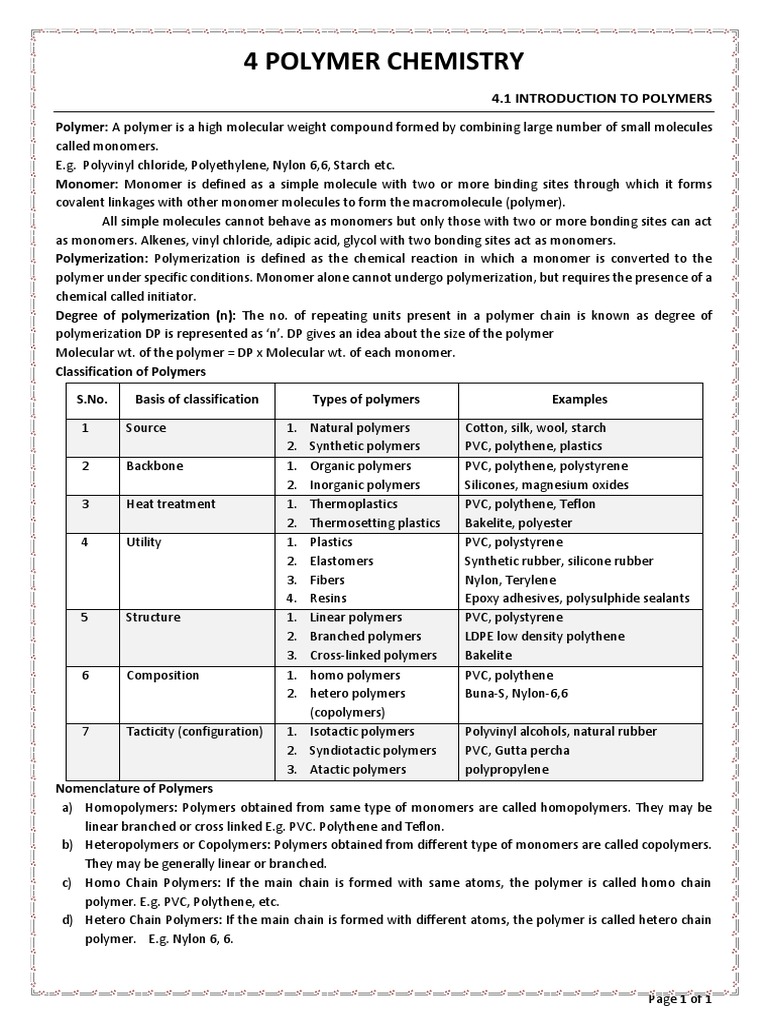 4.1 Introduction To Polymers PDF | PDF | Polymers | Polyethylene