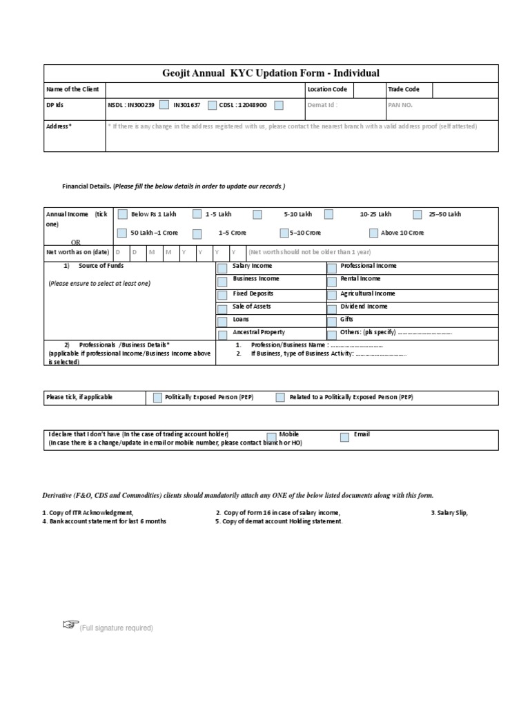 Annual KYC Updation Form - Individual | PDF | Money | Financial Markets