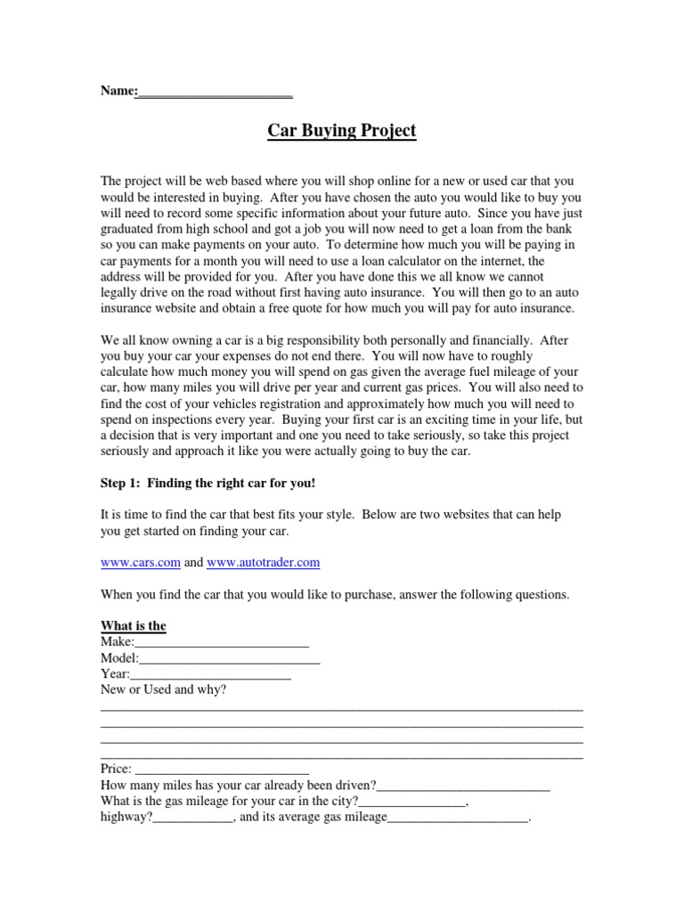 Car Buying Project: Financing Basics | PDF