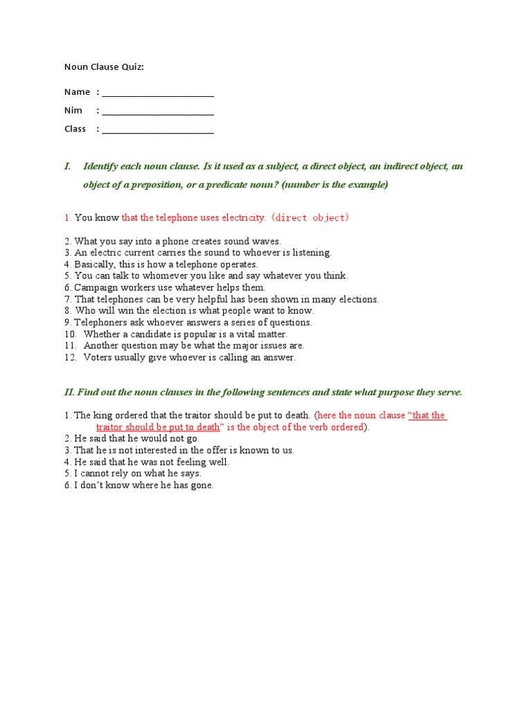 Noun Clause Quiz | PDF