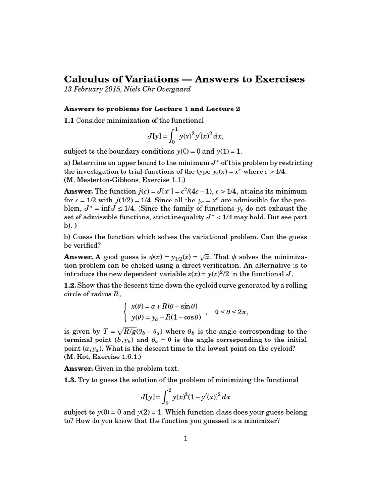 Calculus of Variations - Answers To Exercises | PDF | Calculus Of ...