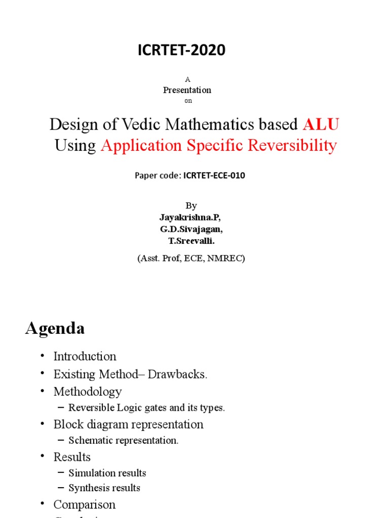 ICRTET-2020: Design of Vedic Mathematics Based Using | PDF | Logic Gate ...