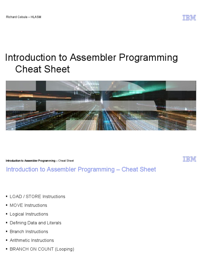 Introduction To Assembler Programming Cheat Sheet: Richard Cebula ...