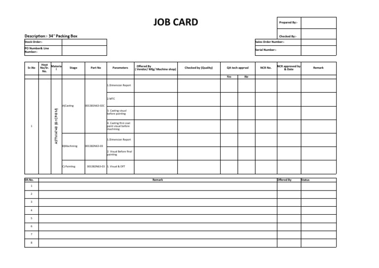 34 Inch Packing Box Job Card | PDF | Business