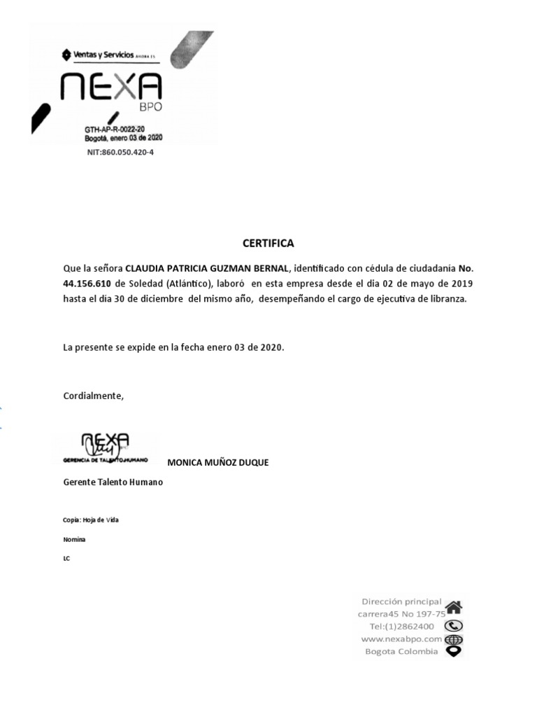 Certificacion NEXA BPO | PDF