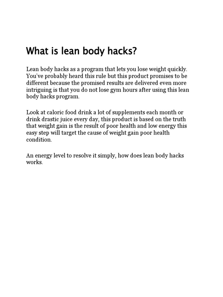 Lean Body Hacks | PDF | Weight Loss | Obesity