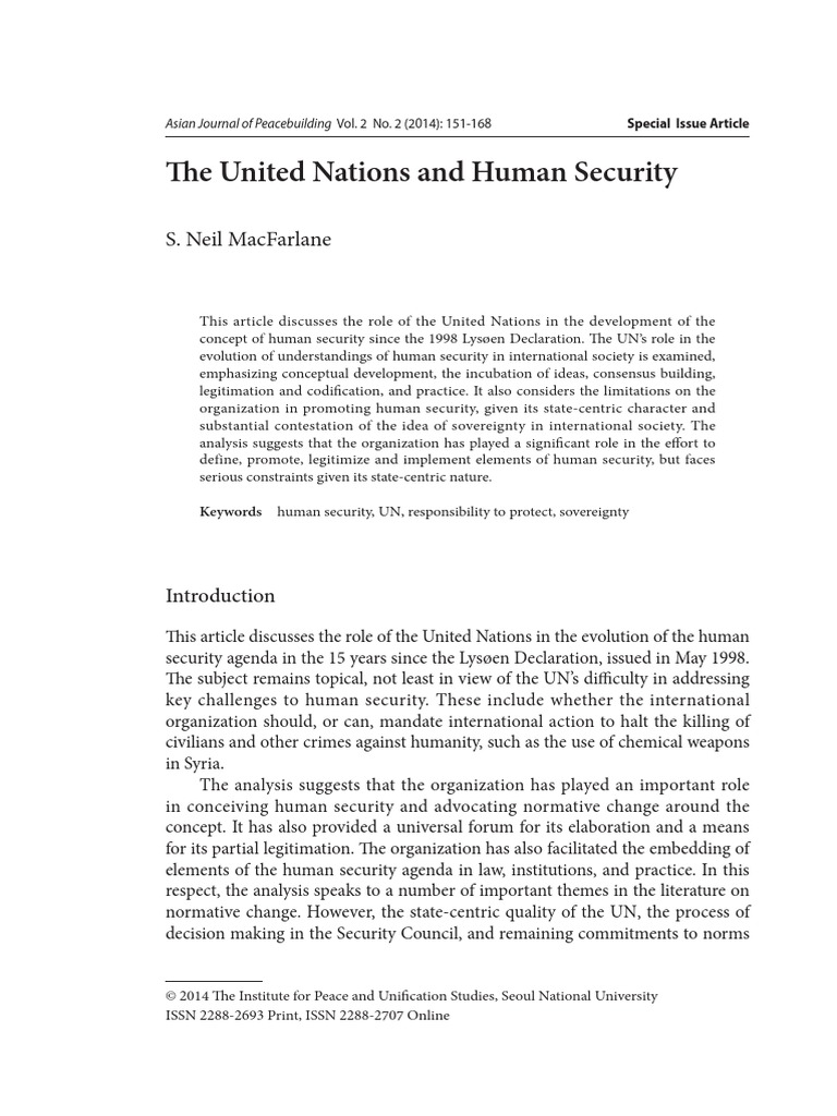 United Nations and Human Security | PDF | Human Security ...