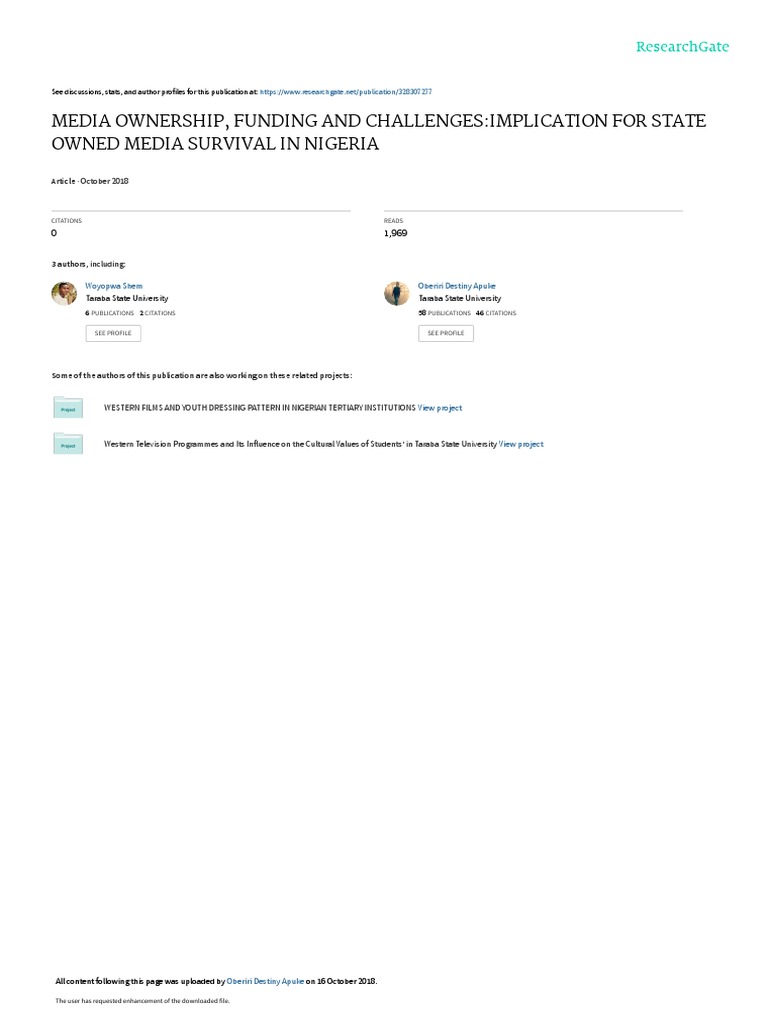 Media Ownership, Funding and Challenges:Implication For State Owned ...