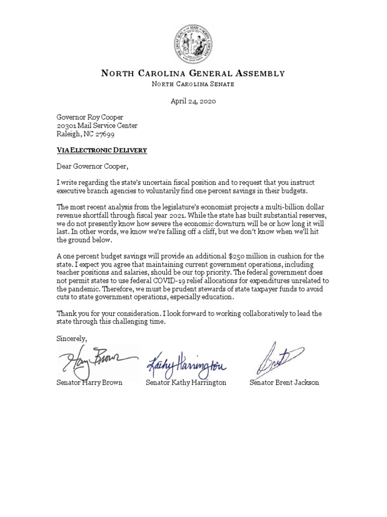 Budget Letter To Gov Cooper | PDF | Social Science