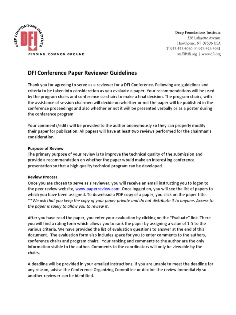 DFI Conference Paper Reviewer Guidelines: Purpose of Review | PDF ...