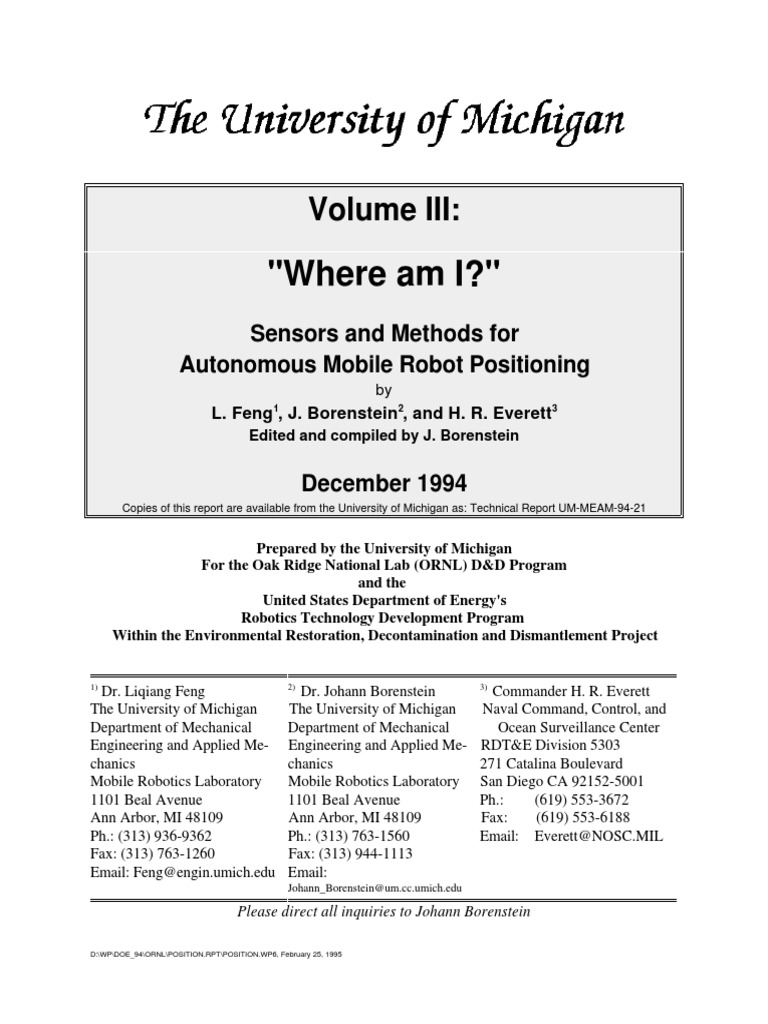Sensors And Methods For Autonomous Mobile Robot Positioning Pdf Inertial Navigation System 1224