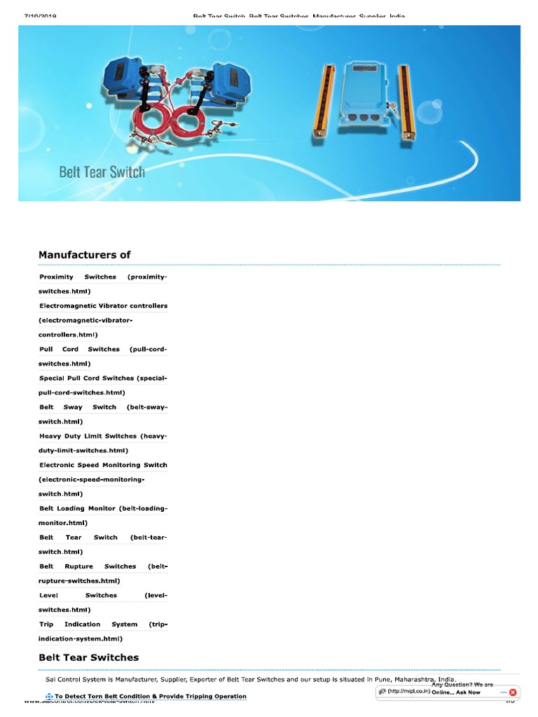 Belt Tear Switch - SAI Control System | PDF