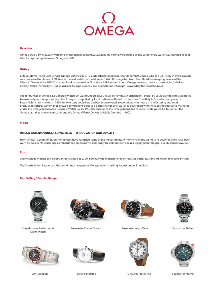 Omega Watches: History & Iconic Models | PDF | History
