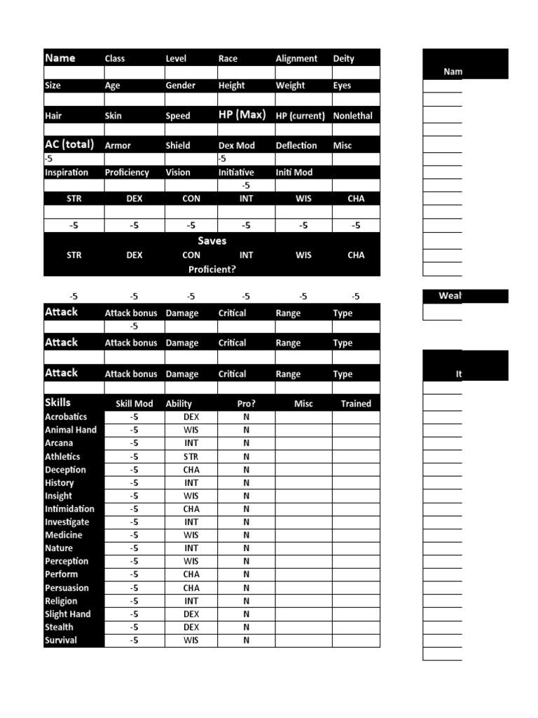 Blank Character Sheet | PDF | Role Playing Games | Leisure