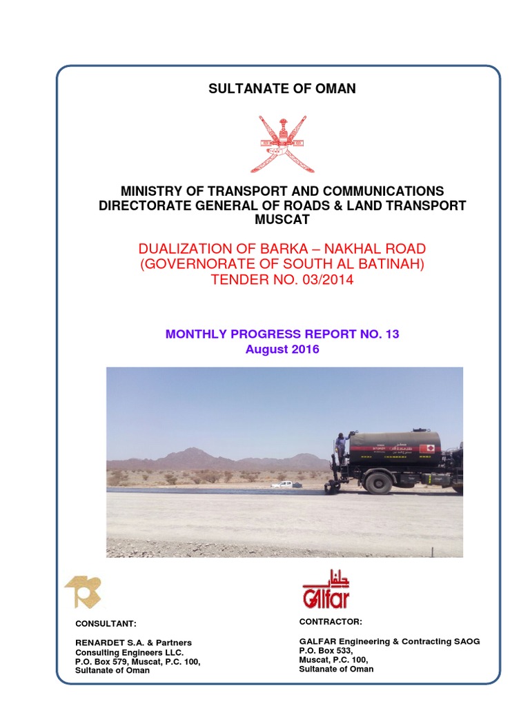 Progress Report No. 13 August 2016 | PDF | Road | Road Infrastructure