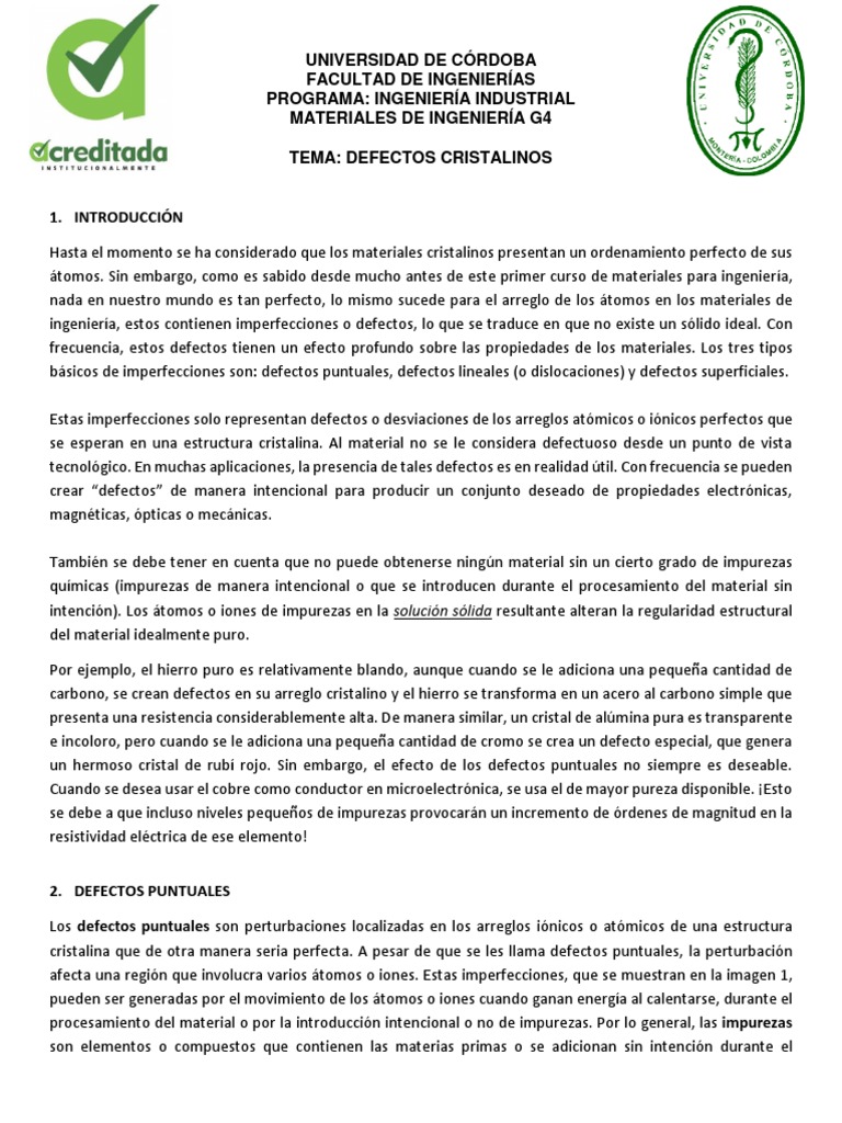 Defectos Cristalinos PDF | PDF | Estructura cristalina | Rieles