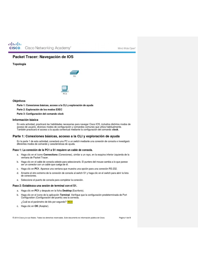 2.1.4.8 Packet Tracer - Navigating The IOS Instructions | PDF | Interfaz de línea de comando ...