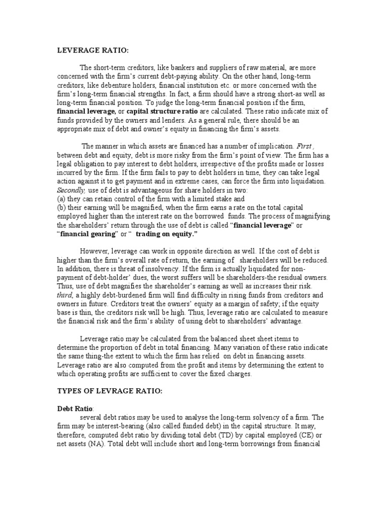 Leverage Ratio | PDF | Leverage (Finance) | Debt
