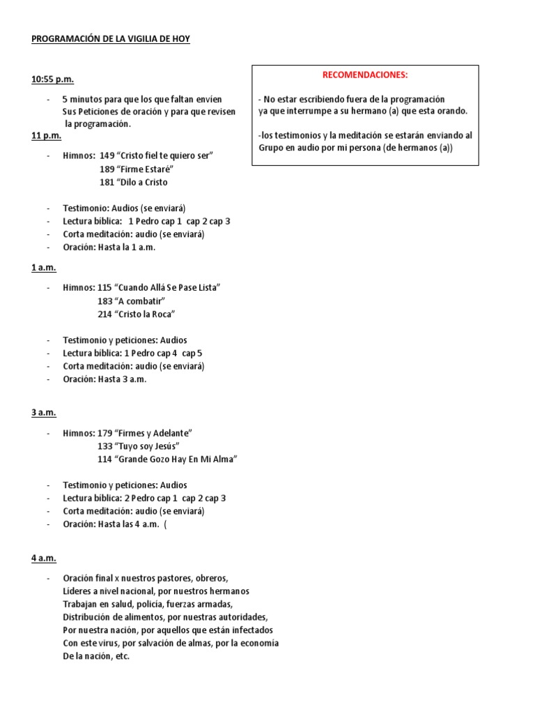 Programacion Vigilia PDF | PDF
