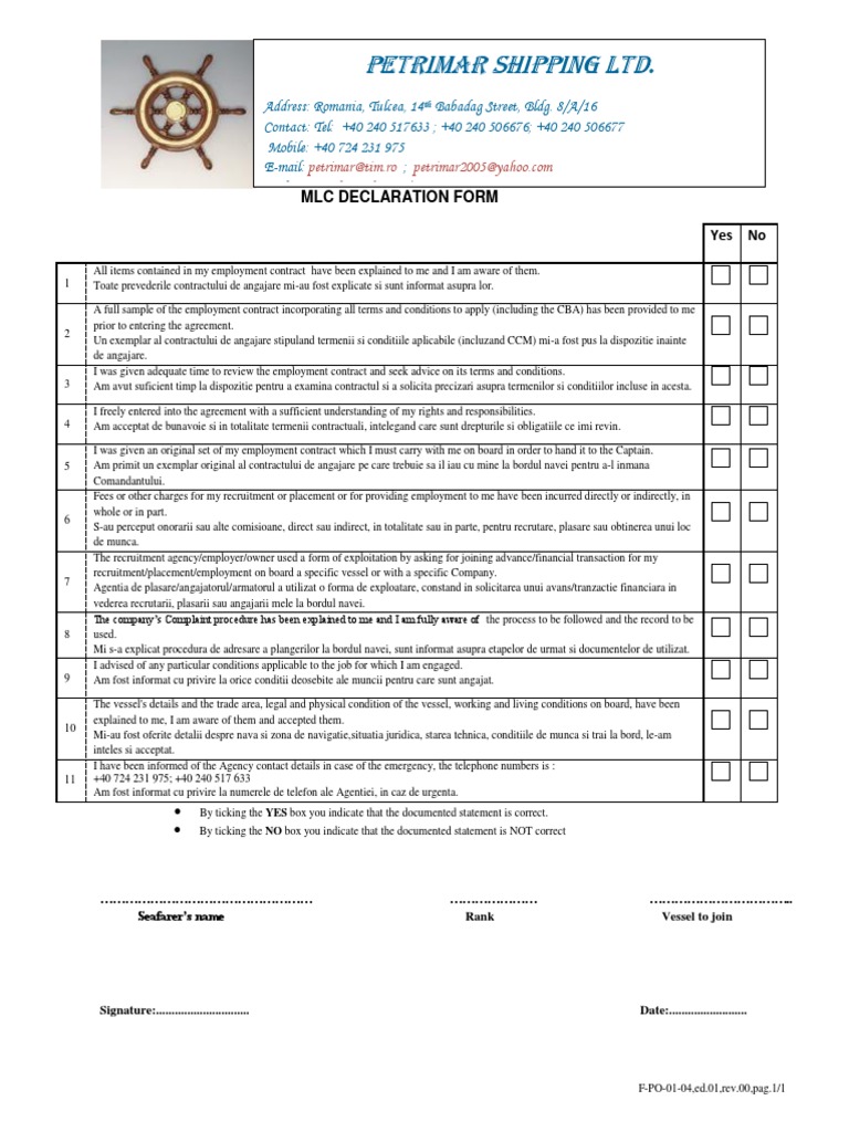 MLC Declaration Form | PDF | Common Law | Government Information