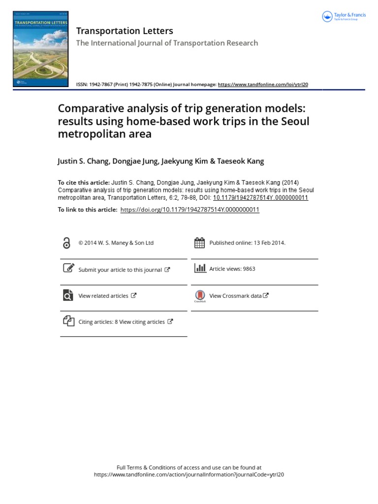 Comparative Analysis Of Trip Generation Models Results Using Home Based