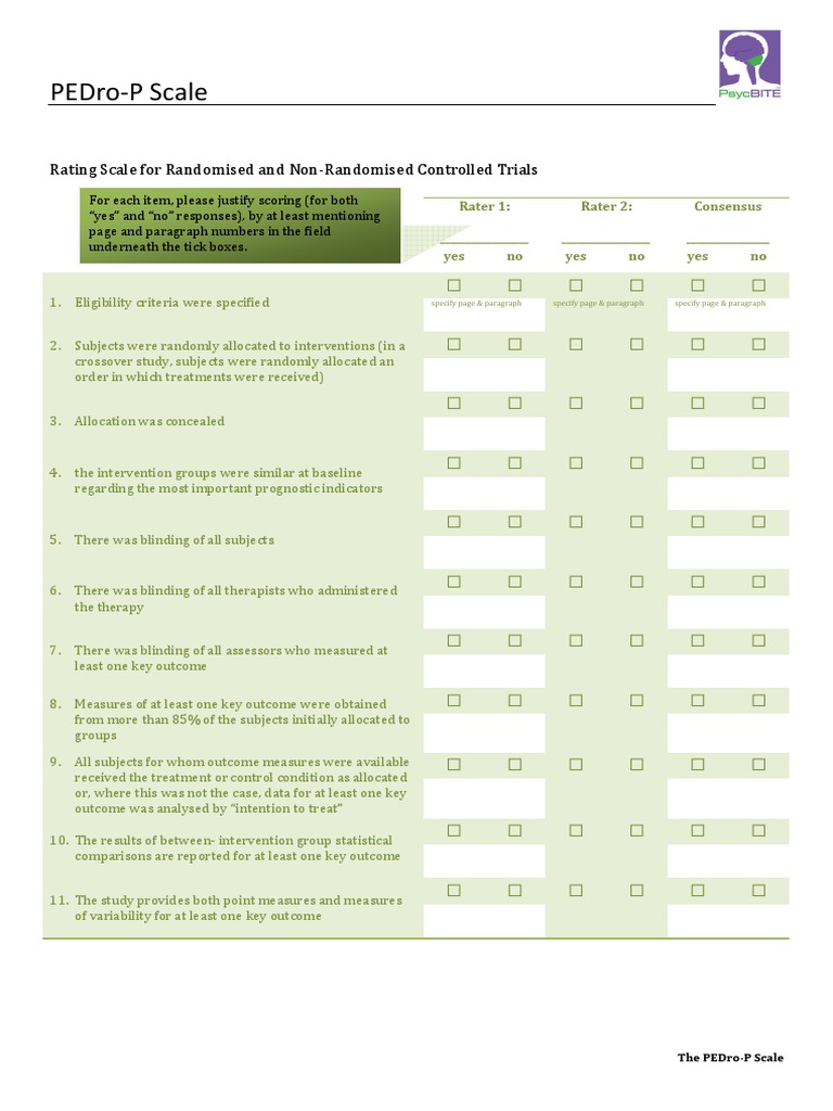 Pedro-P Scale: Rating Scale For Randomised and Non-Randomised ...