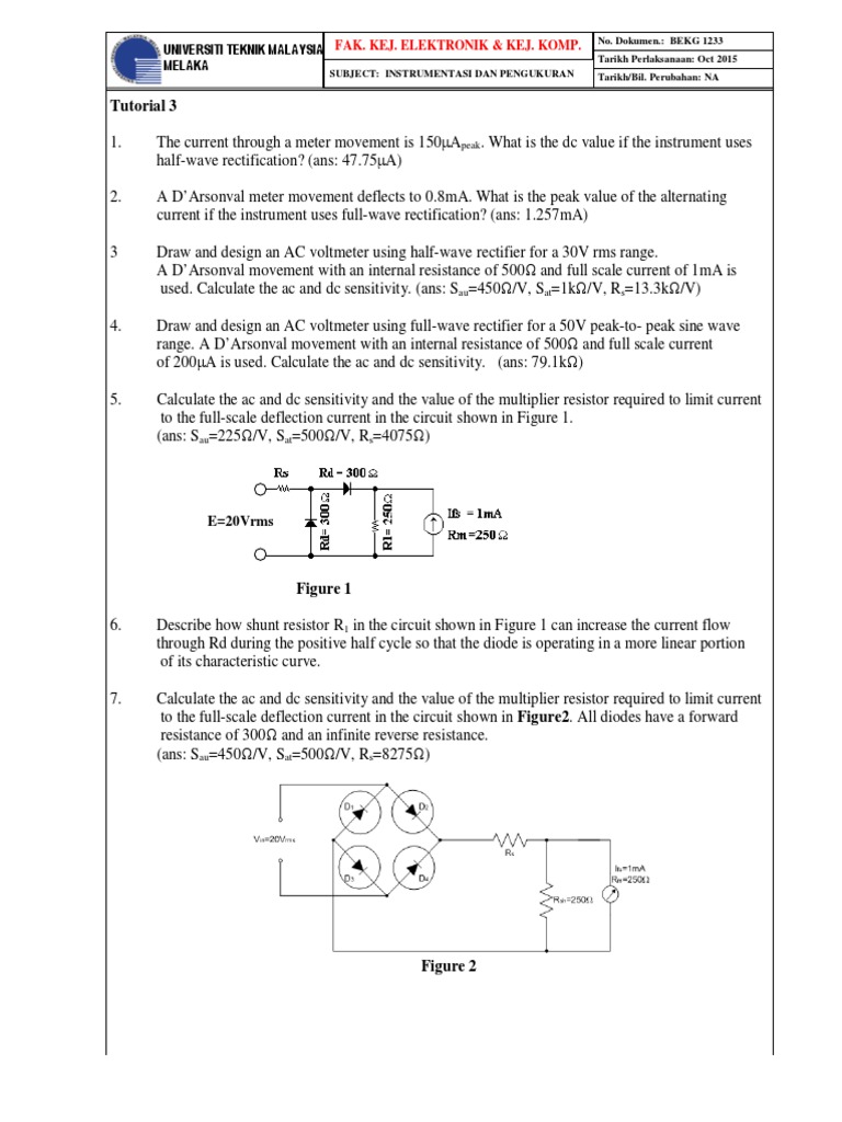 Tutorial 3: Universiti Teknik Malaysia Melaka | PDF | Rectifier ...