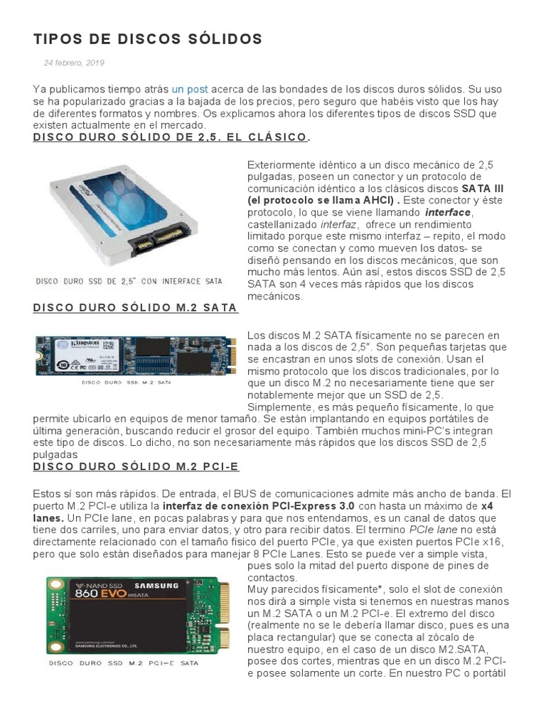 Tipos de Discos SSD y sus Características | PDF | Unidad de estado ...