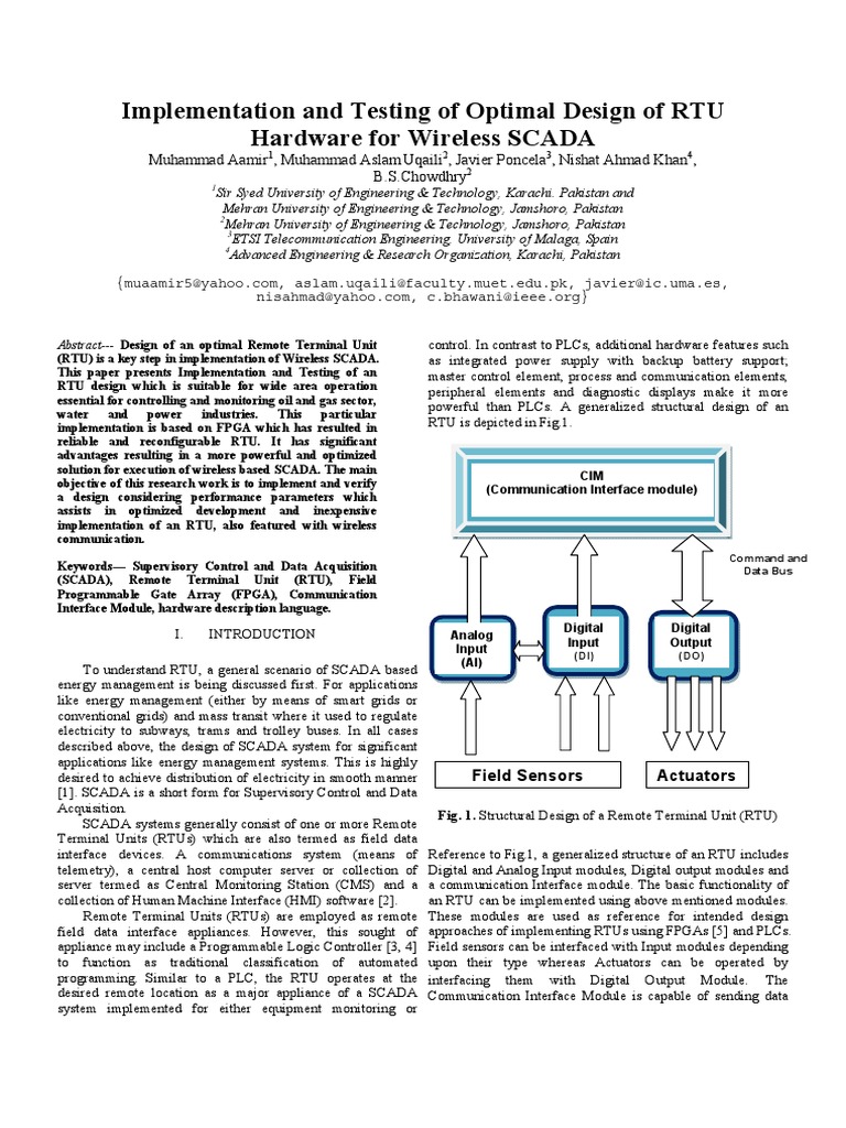 Implementation and Testing of Optimal Design of RTU Hardware For ...