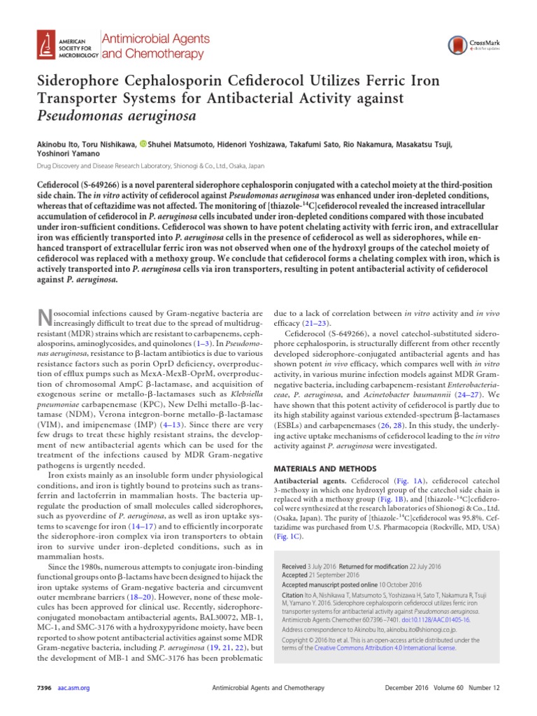 Siderophore Cephalosporin Cefiderocol Utilizes Fer | PDF | Beta ...