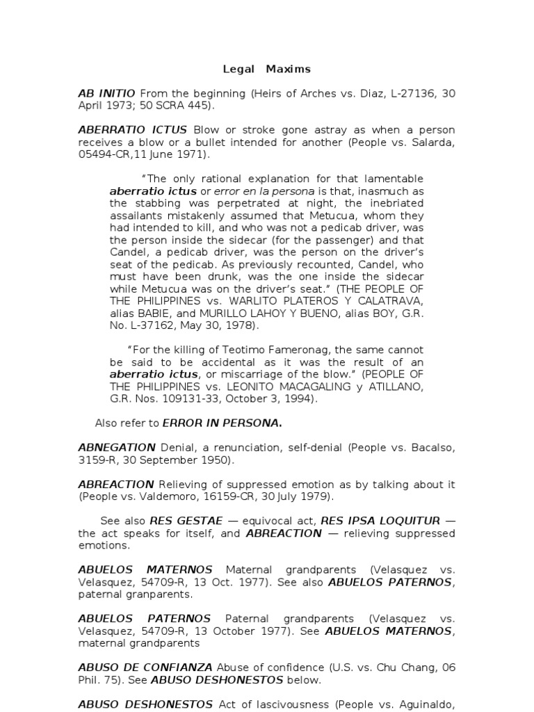 Legal Maxims | PDF | Intention (Criminal Law) | Crime & Violence