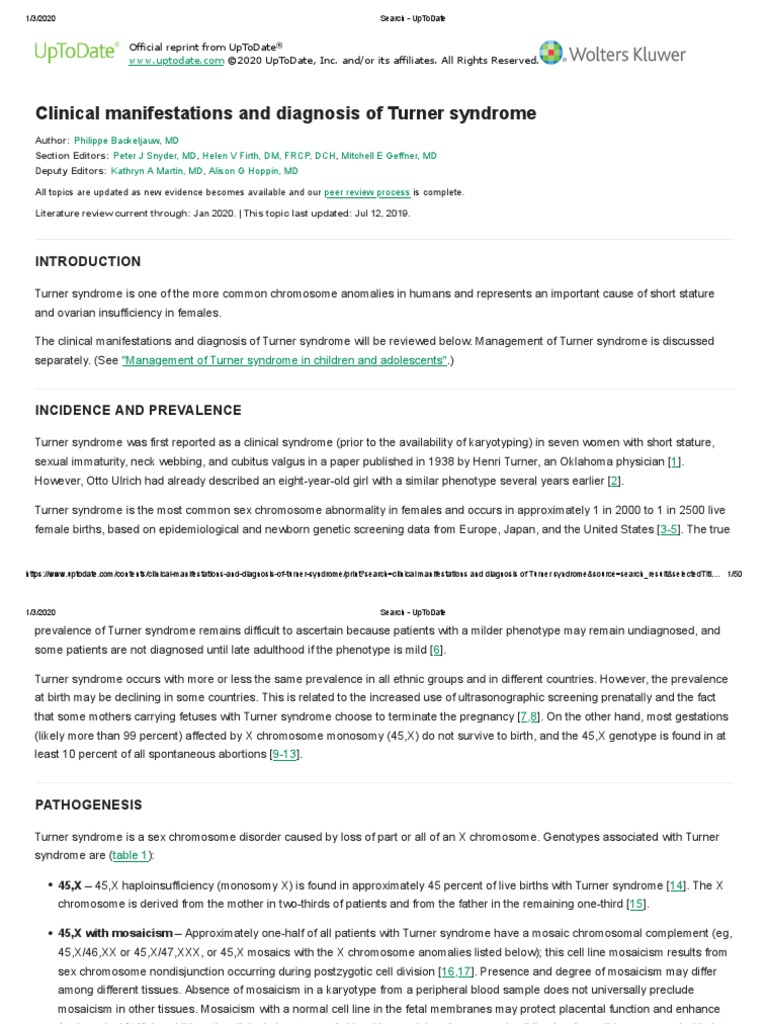 Clinical Manifestations and Diagnosis of Turner Syndrome PDF | PDF ...