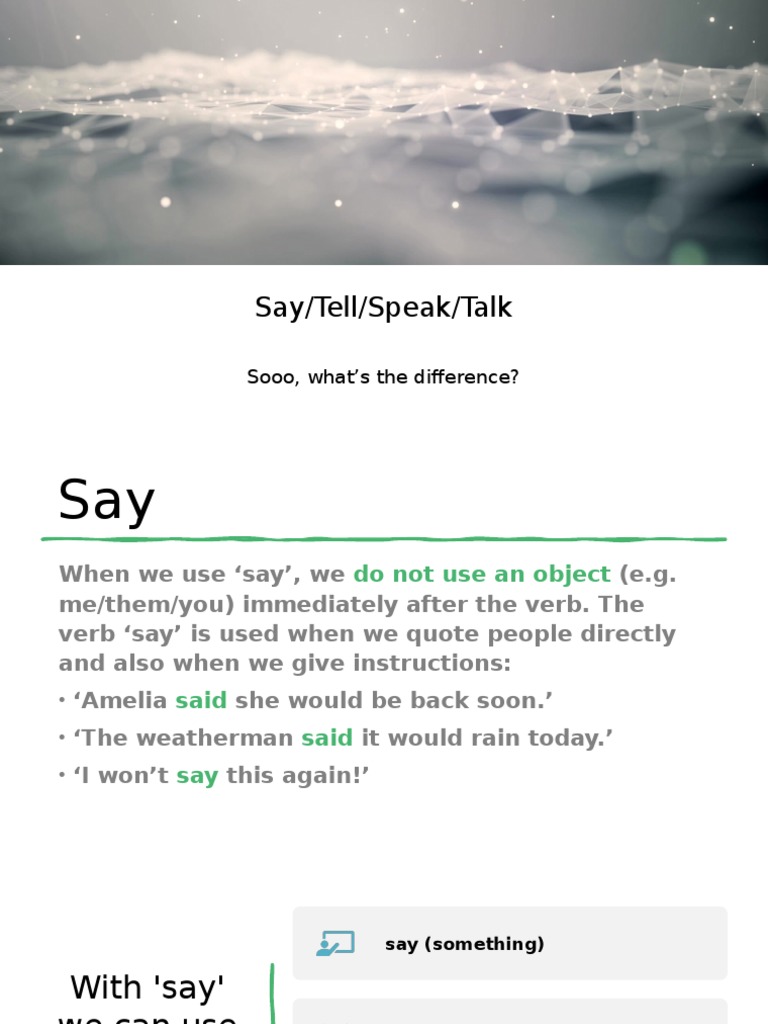 Say, Tell, Speak, Talk | PDF | Verb | Linguistic Morphology