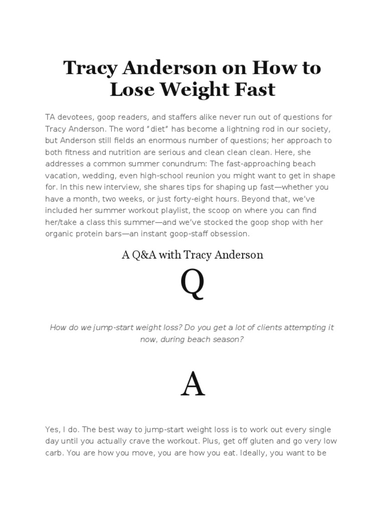 Losing 14 Pounds in a Month: Tracy Anderson's Diet and Exercise Plan ...