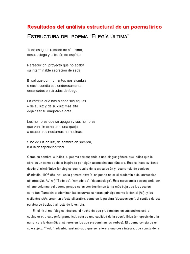 Análisis Estructural de Un Poema Lírico | PDF | Lingüística | Poesía