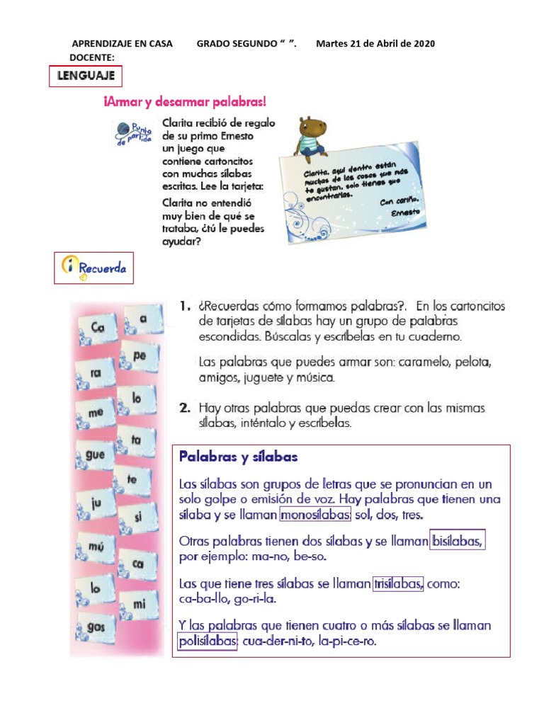 Actividades de Lectoescritura Grado 2 | PDF | Comunicación | Cognición